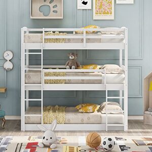 TARTOP Low Bunk Beds for Kids,Triple Bunk Bed Twin Over Twin Over Twin,Wood Bunk Beds Can be Separable to 3 Beds,No Box Spring Needed,White