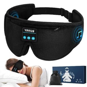 sleep headphones wireless sleep mask - yritos sleep mask with wireless headphones, washable sleep mask headphones with adjustable ultra thin stereo speakers microphone hands free for travel