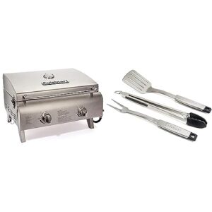 cuisinart cgg-306 chef's style portable propane tabletop 20,000, professional gas grill, two 10,000 btu burners, stainless steel & cgs-333 professional grill tool set (3-piece),black and stainless