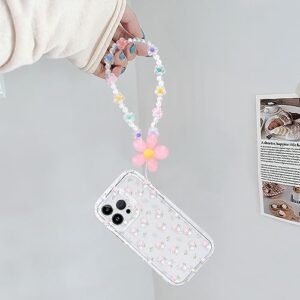 Newseego for iPhone 14 Pro Max Case, Cute Colorful Flower Clear Case with Lovely Flower Bracelet Chain for Women Girls Soft TPU Bumper Shockproof Protective Case Cover for iPhone 14 Pro Max-Pink White