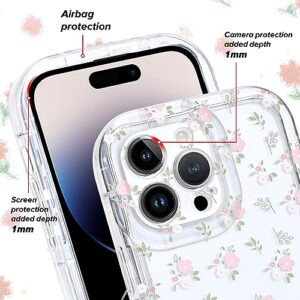 Newseego for iPhone 14 Pro Max Case, Cute Colorful Flower Clear Case with Lovely Flower Bracelet Chain for Women Girls Soft TPU Bumper Shockproof Protective Case Cover for iPhone 14 Pro Max-Pink White