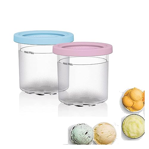 2/4/6PCS Creami Pints and Lids, for Ninja Creami Ice Cream Maker,16 OZ Pint Containers Reusable,Leaf-Proof Compatible NC301 NC300 NC299AMZ Series Ice Cream Maker,Pink+Blue-2PCS