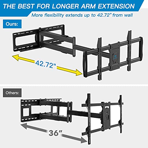 PERLESMITH TV Wall Mount for 37-80 inch TVs up to 132 lbs, Max VESA 600x400, 16" Wood Studs, Long Arm TV Wall Mount for 37-84 inch TVs, with 42.72 inch Extension Arm, Max VESA 600x400mm up to 132lbs