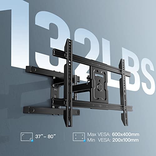 PERLESMITH TV Wall Mount for 37-80 inch TVs up to 132 lbs, Max VESA 600x400, 16" Wood Studs, Long Arm TV Wall Mount for 37-84 inch TVs, with 42.72 inch Extension Arm, Max VESA 600x400mm up to 132lbs