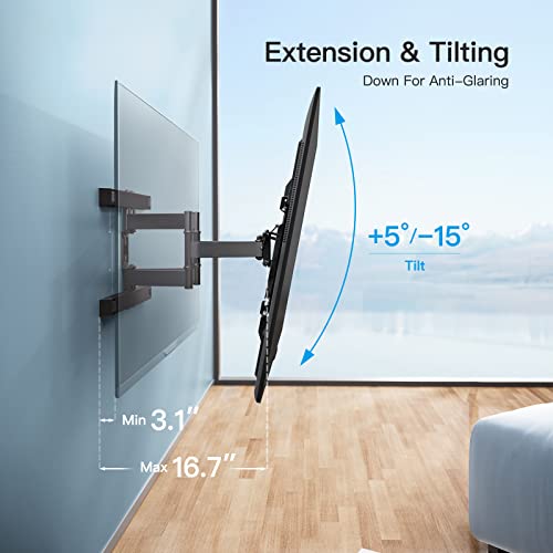 PERLESMITH TV Wall Mount for 37-80 inch TVs up to 132 lbs, Max VESA 600x400, 16" Wood Studs, Long Arm TV Wall Mount for 37-84 inch TVs, with 42.72 inch Extension Arm, Max VESA 600x400mm up to 132lbs