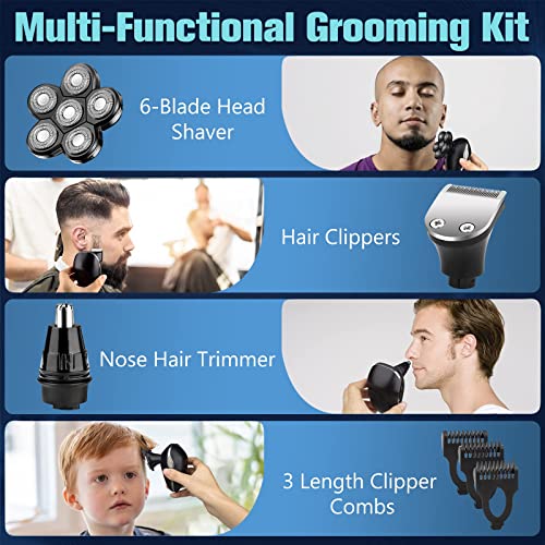 Head Shaver for Bald Men,6-in-1 Electric Shaver for Bald Head 6D Wet/Dry Waterproof Mens Electric Razor Skull Head Shavers Mens Grooming Kit Cordless Rechargeable Face Head Shaving Rotary Shaver