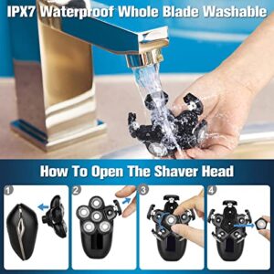 Head Shaver for Bald Men,6-in-1 Electric Shaver for Bald Head 6D Wet/Dry Waterproof Mens Electric Razor Skull Head Shavers Mens Grooming Kit Cordless Rechargeable Face Head Shaving Rotary Shaver