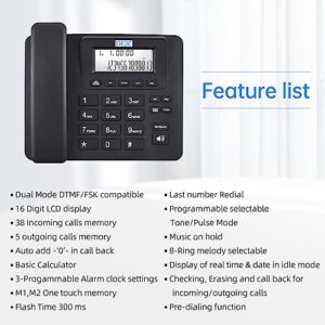 dsfen Corded Phone Desk Landline Telephone Support One Touch Memory Button/Flash/Last Number Speed Dial 8-Ring Melody Sound Real-time Date for Elderly Seniors Home Office Business