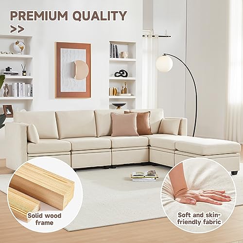 Weture Modular Sectional Sofa, Convertible U Shaped Sofa Couch with Storage, High Supportive & Soft Sponges, 6 Seat Modular Sectionals Sofa Couch with Chaise for Living Room, Beige