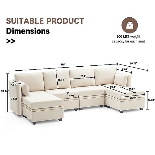 Weture Modular Sectional Sofa, Convertible U Shaped Sofa Couch with Storage, High Supportive & Soft Sponges, 6 Seat Modular Sectionals Sofa Couch with Chaise for Living Room, Beige