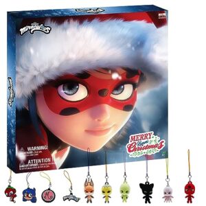 miraculous ladybug - ultimate kwami advent calendar with miniature flocked kwamis and eva seasonal charms. collectible toys for kids for christmas with hooks and ribbons (wyncor)