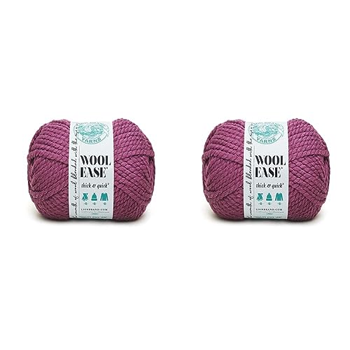 Lion Brand Yarn Wool-Ease Thick & Quick Yarn, Soft and Bulky Yarn for Knitting, Crocheting, and Crafting, 1 Skein, Fig (Pack of 2)