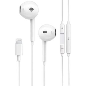 headphones wired earbuds for iphone with lightning connector [mfi certified] in-ear iphone earphones with built-in microphone & volume control compatible with iphone 14/13/12/11/xr/xs/x/8/7/se, white