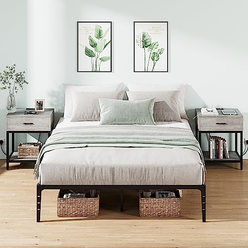 IDEALHOUSE 14 Inch King Bed Frame with Storage, Metal Platform Bed Frame King Size, Sturdy Steel Slats Support Mattress Foundation No Box Spring Needed, Black