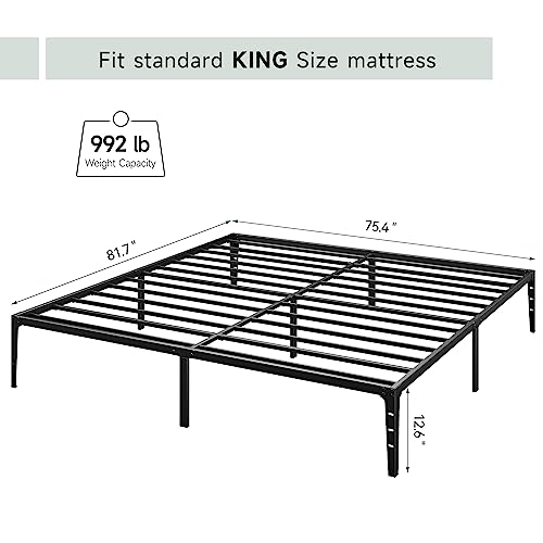 IDEALHOUSE 14 Inch King Bed Frame with Storage, Metal Platform Bed Frame King Size, Sturdy Steel Slats Support Mattress Foundation No Box Spring Needed, Black