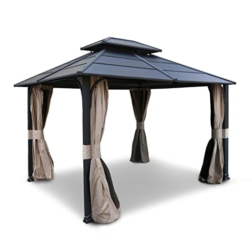 UXZDX 12 Ft. W X 14 Ft. D Metal Black 2-Tier Double Roof Patio Gazebo with Curtains and Netting (Color : D, Size : 12 Ft. W X 14 Ft)