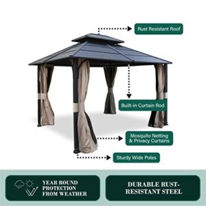 UXZDX 12 Ft. W X 14 Ft. D Metal Black 2-Tier Double Roof Patio Gazebo with Curtains and Netting (Color : D, Size : 12 Ft. W X 14 Ft)