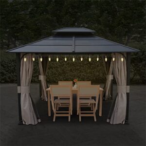 UXZDX 12 Ft. W X 14 Ft. D Metal Black 2-Tier Double Roof Patio Gazebo with Curtains and Netting (Color : D, Size : 12 Ft. W X 14 Ft)