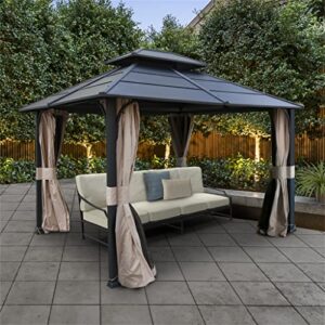 UXZDX 12 Ft. W X 14 Ft. D Metal Black 2-Tier Double Roof Patio Gazebo with Curtains and Netting (Color : D, Size : 12 Ft. W X 14 Ft)