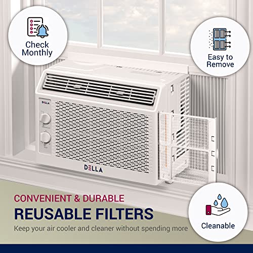 DELLA 5000 BTU 115V/60Hz Window Air Conditioner, Whisper Quiet AC Unit with Easy to Use Mechanical Control and Reusable Filter, Cools Up to 150 Sq. Ft.