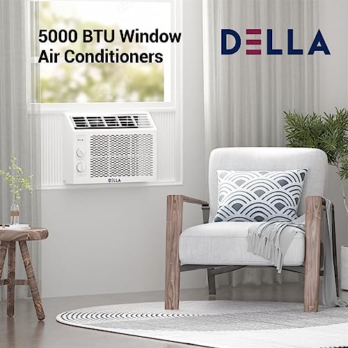 DELLA 5000 BTU 115V/60Hz Window Air Conditioner, Whisper Quiet AC Unit with Easy to Use Mechanical Control and Reusable Filter, Cools Up to 150 Sq. Ft.