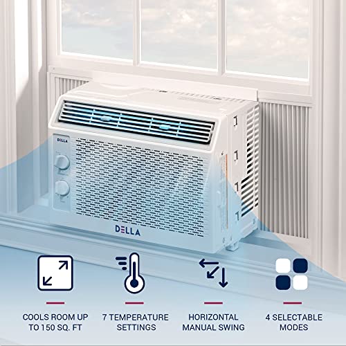 DELLA 5000 BTU 115V/60Hz Window Air Conditioner, Whisper Quiet AC Unit with Easy to Use Mechanical Control and Reusable Filter, Cools Up to 150 Sq. Ft.