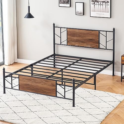 IDEALHOUSE Queen Bed Frame with Headboard, Upgraded Wood Platform Bed Frame with Sturdy Metal Slats Support, 12" Under Bed Storage, No Box Spring Needed, Easy Assembly, Noise Free