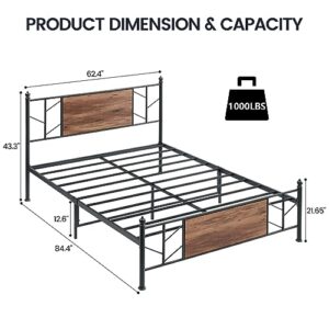 IDEALHOUSE Queen Bed Frame with Headboard, Upgraded Wood Platform Bed Frame with Sturdy Metal Slats Support, 12" Under Bed Storage, No Box Spring Needed, Easy Assembly, Noise Free