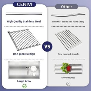 cenivi Roll up Dish Drying Rack, 18.5'' L x 15.7'' W Stainless Steel Dish Rack, Large Foldable Dish Drying Rack for Kitchen, Air-Drying Tool for Knives, Forks, Dishes