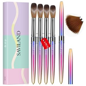 saviland 4pcs acrylic nail brush set - size 10/12/14/16 acrylic brushes for nails, gradient handle professional acrylic nail brushes for acrylic powder application, nail extension & 3d nail carving