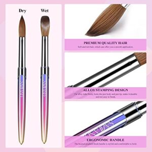 Saviland 4pcs Acrylic Nail Brush Set - Size 10/12/14/16 Acrylic Brushes for Nails, Gradient Handle Professional Acrylic Nail Brushes for Acrylic Powder Application, Nail Extension & 3D Nail Carving