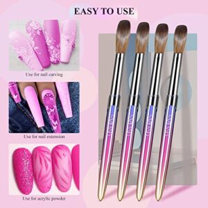 Saviland 4pcs Acrylic Nail Brush Set - Size 10/12/14/16 Acrylic Brushes for Nails, Gradient Handle Professional Acrylic Nail Brushes for Acrylic Powder Application, Nail Extension & 3D Nail Carving