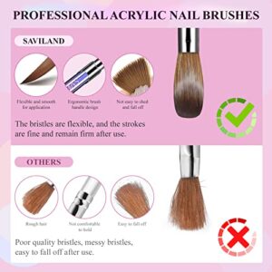 Saviland 4pcs Acrylic Nail Brush Set - Size 10/12/14/16 Acrylic Brushes for Nails, Gradient Handle Professional Acrylic Nail Brushes for Acrylic Powder Application, Nail Extension & 3D Nail Carving