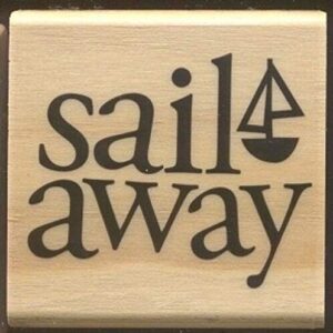 Rubber Stamps Sail Away Sailboat Boating Card Word Medium Wood Mount Wooden Mounted Stamp Craft for Teaching Card Making, DIY Crafts, Scrapbooking MAXCBD