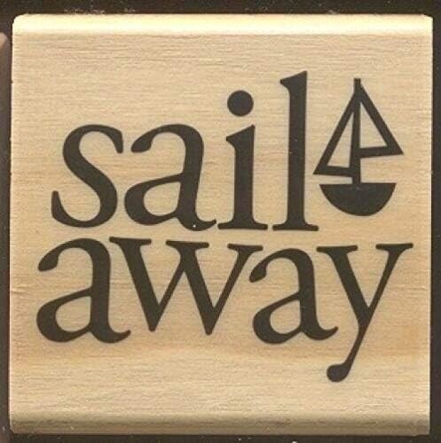 Rubber Stamps Sail Away Sailboat Boating Card Word Medium Wood Mount Wooden Mounted Stamp Craft for Teaching Card Making, DIY Crafts, Scrapbooking MAXCBD