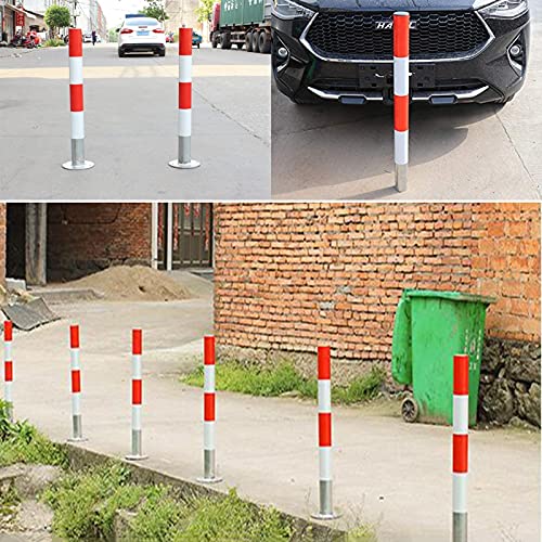 NOGRAX Fixed Parking Bollard Made of Steel Parking Space Lock with Reflective Security Bollards for Driveway Durable Security Posts Parking