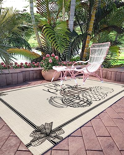 Thanksgiving Fall Large Rectangular Area Rugs 5' x 7' Living Room, Boho Polka Dot Pumpkin Black Gingham Durable Non Slip Rug Carpet Floor Mat for Bedroom Bedside Outdoor