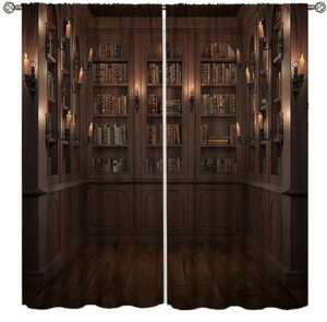 bookshelf blackout curtains,vintage literature books on bookcase rod pocket thermal insulated drapes 42x63in