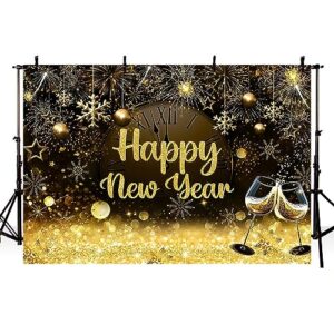 Mehofond 7x5ft Happy New Year Black and Gold Backdrop Countdown 2024 New Year Eve Snowflake Gold Gliter Background Champagne Party Banner Decoration Supplies Photo Booth Props