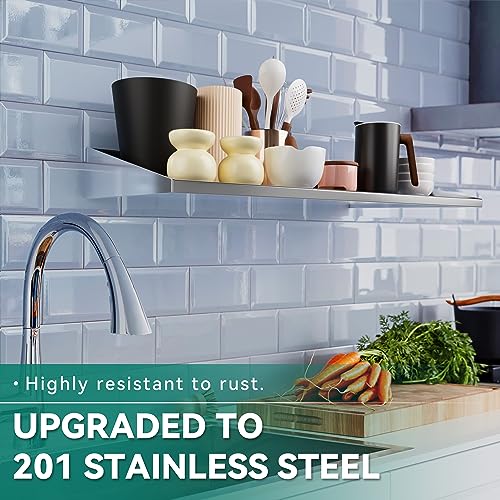 YITAHOME Stainless Steel Shelf 12 x 36 Inches, Wall Mount Metal Floating Sheld with Transparent Silicone Mat, NSF Commercial Kitchen Shelving Rack for Storage, Restaurant, Home, Hotel, Garage