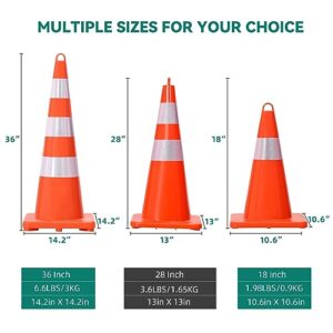 YITAHOME Traffic Cones 36 Inch (6 Pack), with 16.4FT Chain and Reflective Collars, PVC Orange Construction Cones, Safety Cones for Parking Lot, Home Road