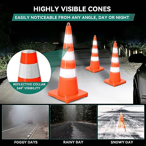 YITAHOME Traffic Cones 36 Inch (6 Pack), with 16.4FT Chain and Reflective Collars, PVC Orange Construction Cones, Safety Cones for Parking Lot, Home Road