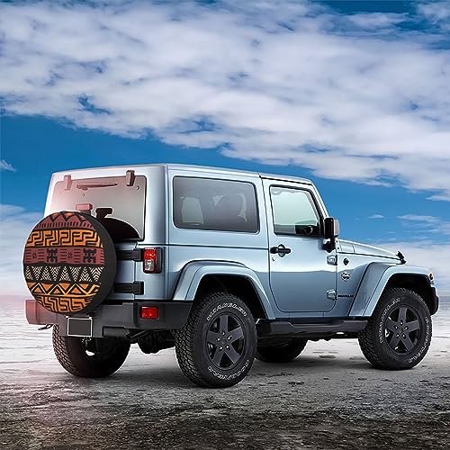 African Mud Cloth Tribal Spare Tire Cover 15 Inch Waterproof Dust-Proof Wheel Tire Cover Wheel Protector Fit for Trailer, Rv, SUV and Many Vehicle