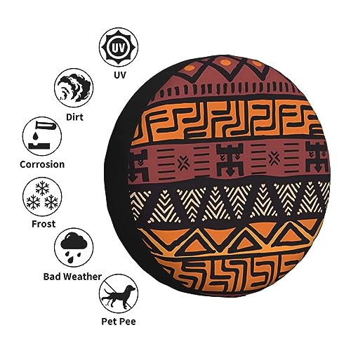 African Mud Cloth Tribal Spare Tire Cover 15 Inch Waterproof Dust-Proof Wheel Tire Cover Wheel Protector Fit for Trailer, Rv, SUV and Many Vehicle