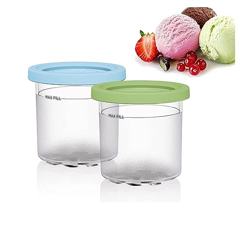 EVANEM 2/4/6PCS Creami Containers, for Ninja Kitchen Creami,16 OZ Creami Deluxe Airtight and Leaf-Proof for NC301 NC300 NC299AM Series Ice Cream Maker,Blue+Green-2PCS