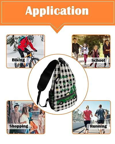 Gsypo Sling Backpack, St. Patrick's Day Lucky Of The Irish Black Buffalo Plaid Waterproof Lightweight Small Sling Bag, Travel Chest Bag Crossbody Shoulder Bag Hiking Daypack for Women Men