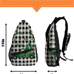 Gsypo Sling Backpack, St. Patrick's Day Lucky Of The Irish Black Buffalo Plaid Waterproof Lightweight Small Sling Bag, Travel Chest Bag Crossbody Shoulder Bag Hiking Daypack for Women Men