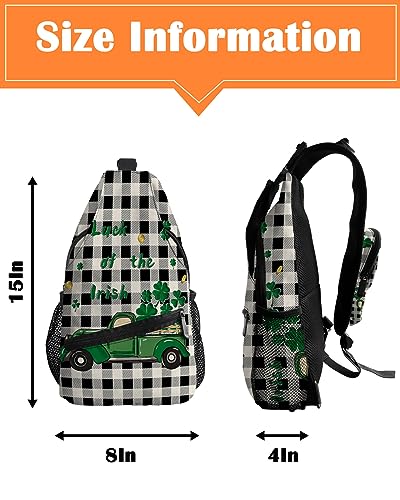 Gsypo Sling Backpack, St. Patrick's Day Lucky Of The Irish Black Buffalo Plaid Waterproof Lightweight Small Sling Bag, Travel Chest Bag Crossbody Shoulder Bag Hiking Daypack for Women Men