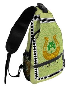 gsypo sling backpack, st.patrick's day lucky shamrocks horseshoe waterproof lightweight small sling bag, travel chest bag crossbody shoulder bag hiking daypack for women men