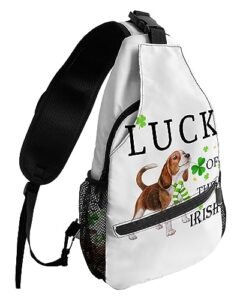 gsypo sling backpack, st. patrick's day shamrock puppy white background waterproof lightweight small sling bag, travel chest bag crossbody shoulder bag hiking daypack for women men